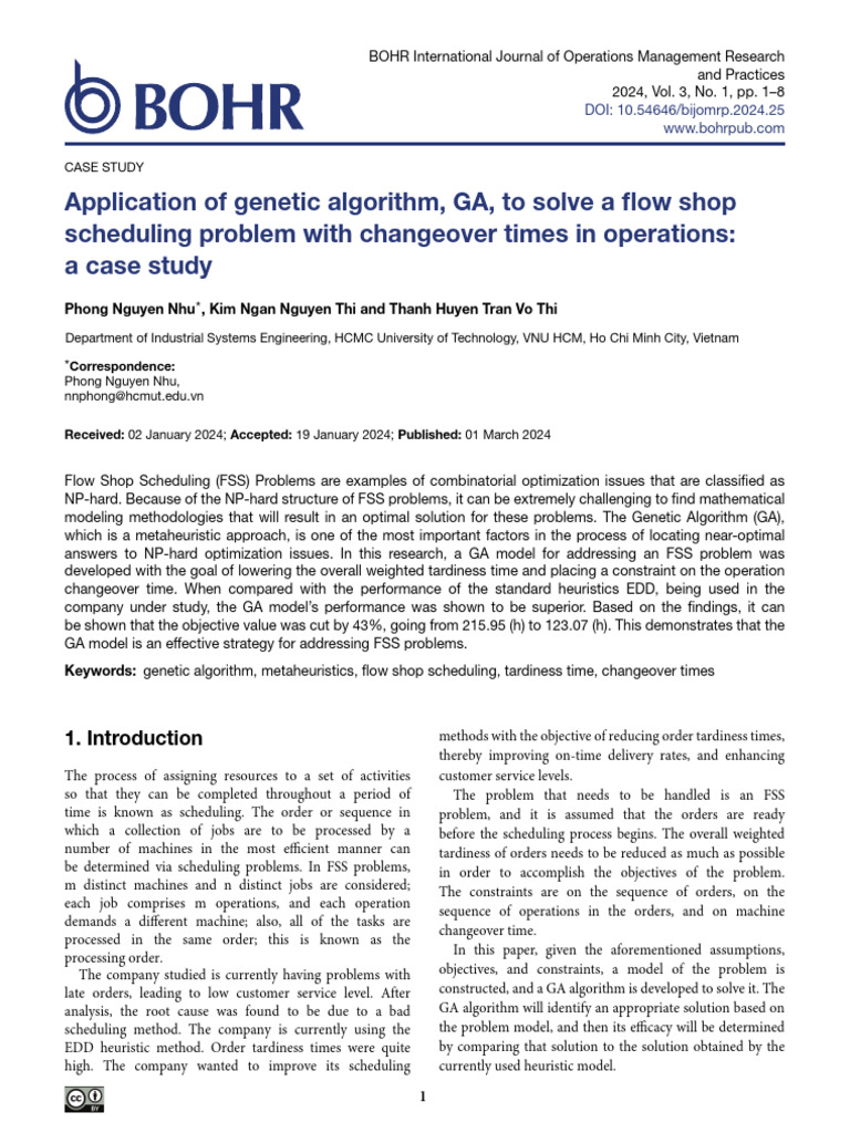 Application of genetic algorithm, GA, to solve a flow shop scheduling ... Application of genetic algorithm, GA, to solve a flow shop scheduling ...
