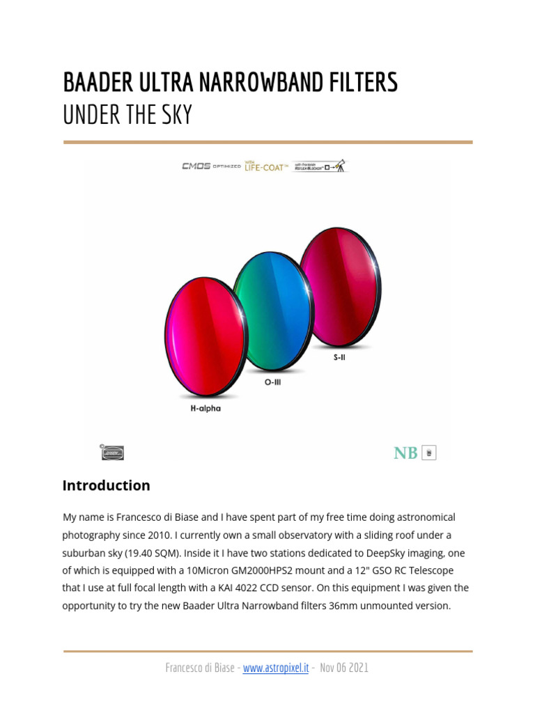 Testing Baader Ultra Narrowband Filters | PDF | Optical Filter | Optics
