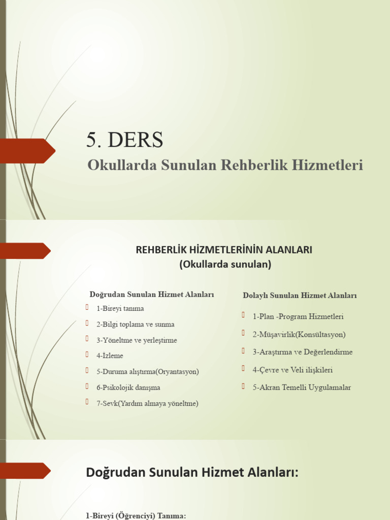 5.ders OKullarda Sunulan Rehberlik Hizmetleri | PDF