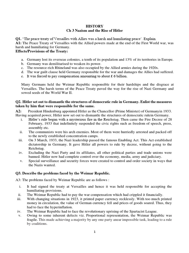 Nazism and The Rise of Hitler Q&A | PDF | Weimar Republic | Nazi Germany