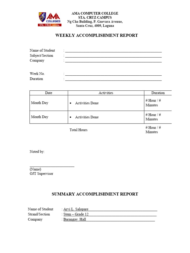 SHS Summary Accomplishment Report | PDF