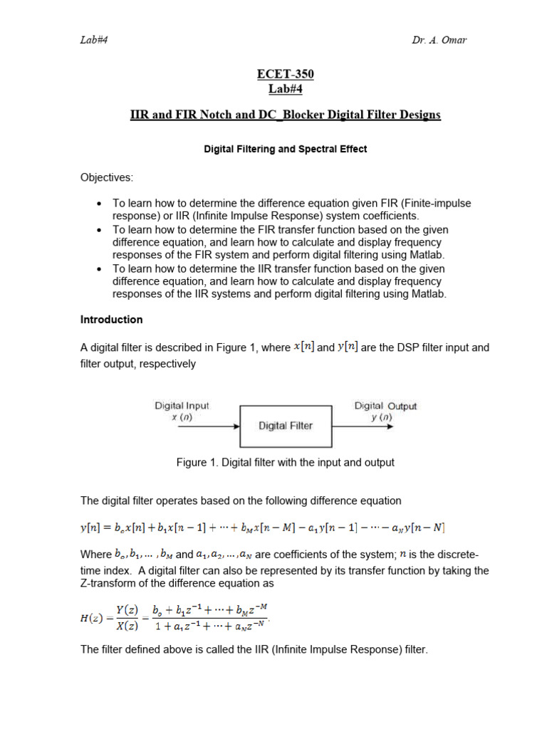 ECET 350 - Lab 4-Fir IIR Notch DC Blocker Design | PDF | Filtration ...