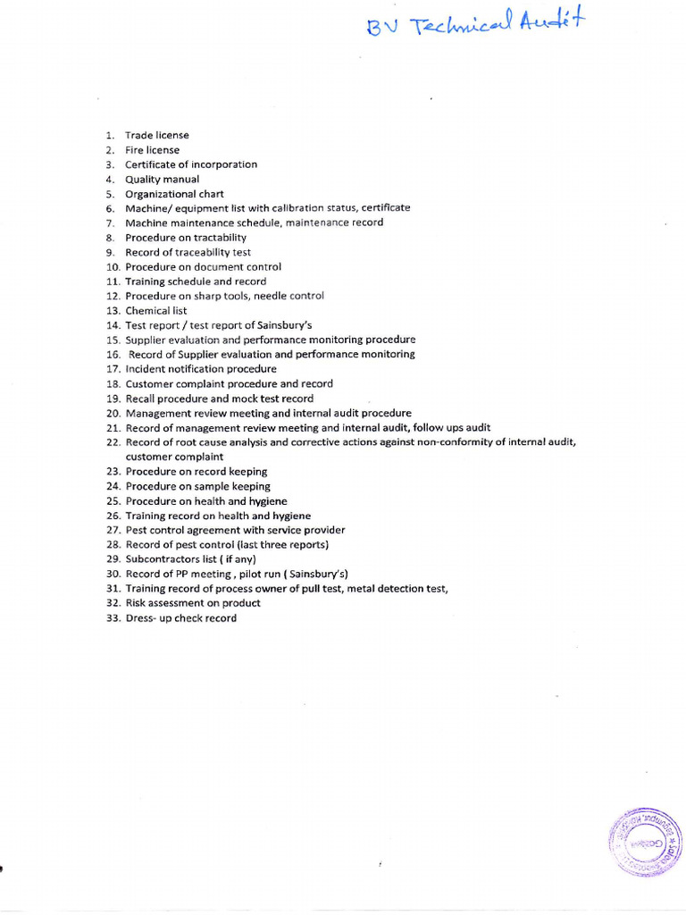 BV Technical Audit Checklist | PDF