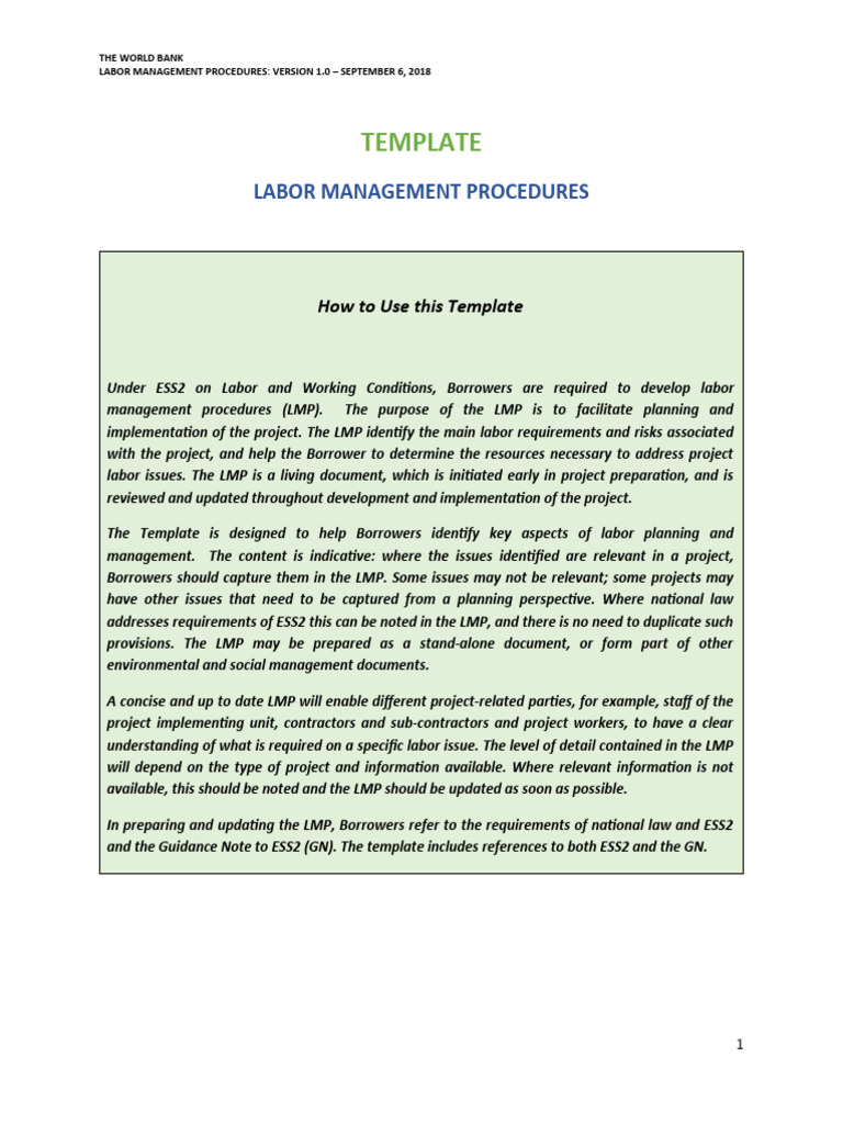 ESF Labor Management Procedures Template | PDF | Occupational Safety ...