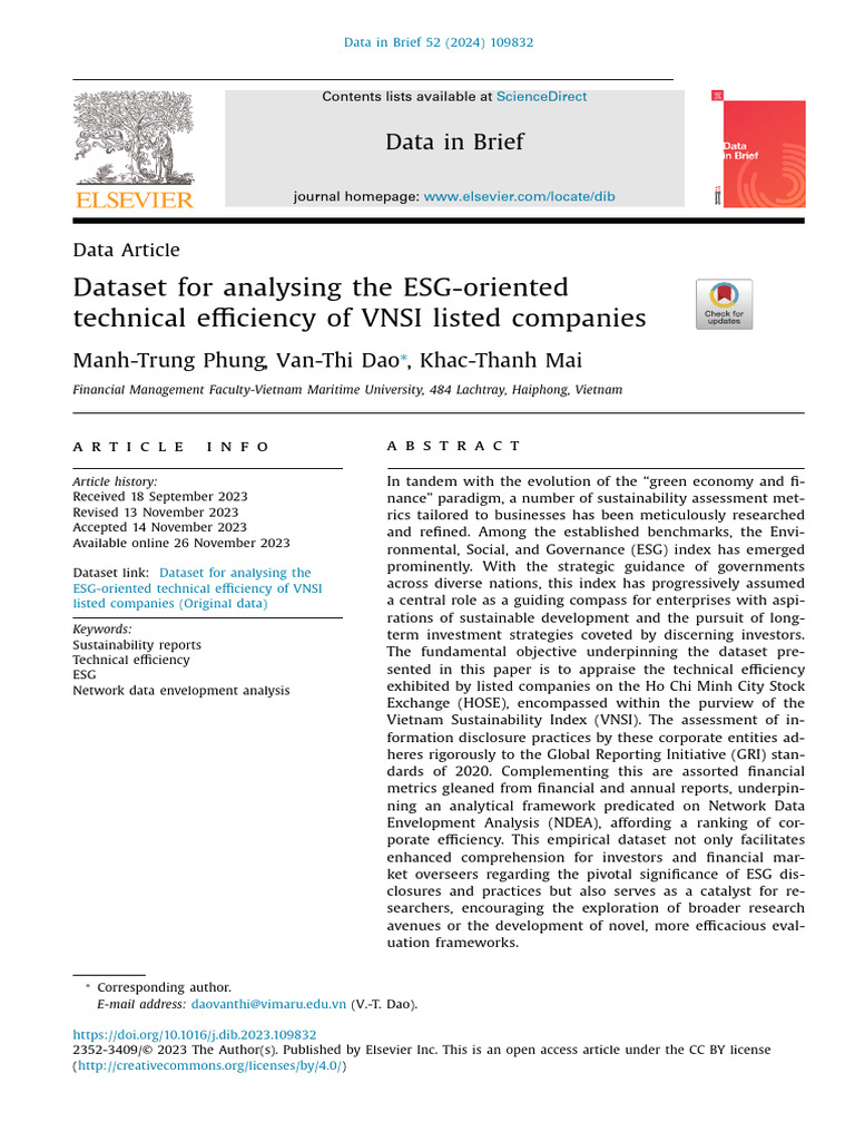 Dataset For Analysing The ESG Oriented Technical Efficiency of VNSI ...
