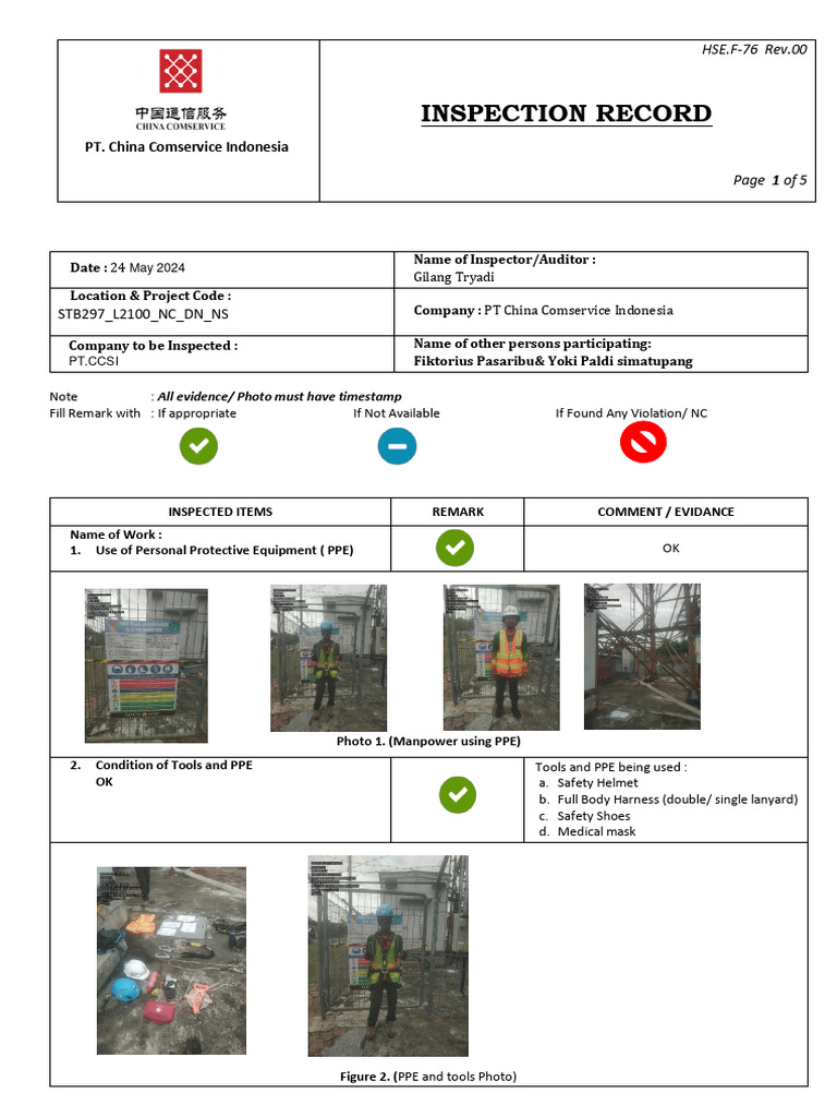 QHSE. F-76 Site Inspection Record - SUM-AC-SKM-0200 - 24 May | Download ...