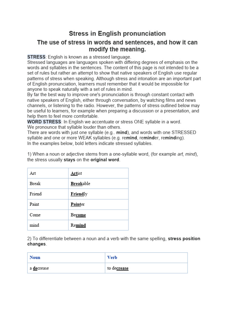Stress in English Pronunciation | PDF | English Language | Stress ...