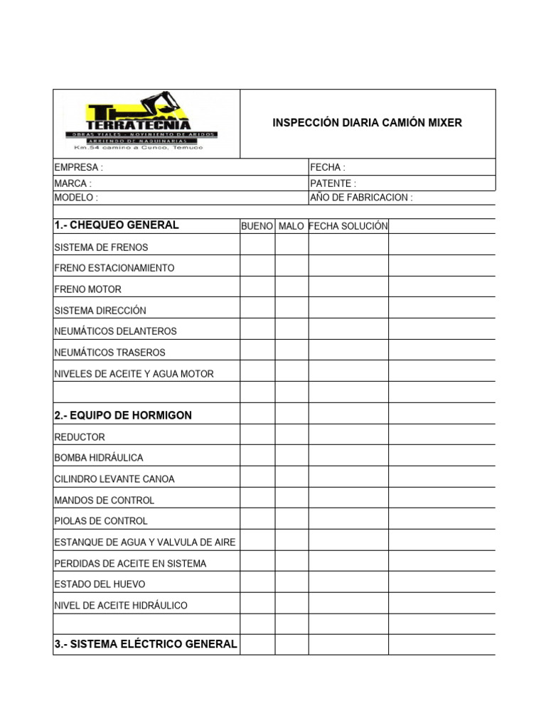 Checklist Inspección Camiones y Grúas | PDF | Camión | Neumático