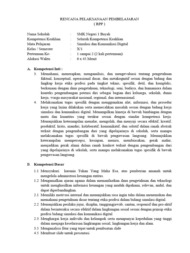 RPP Simulasi Komunikasi Digital SMK | PDF