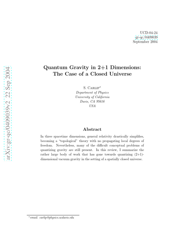 Steve Carlip 2+1 Dim Gravity | PDF | General Relativity | Quantum Gravity