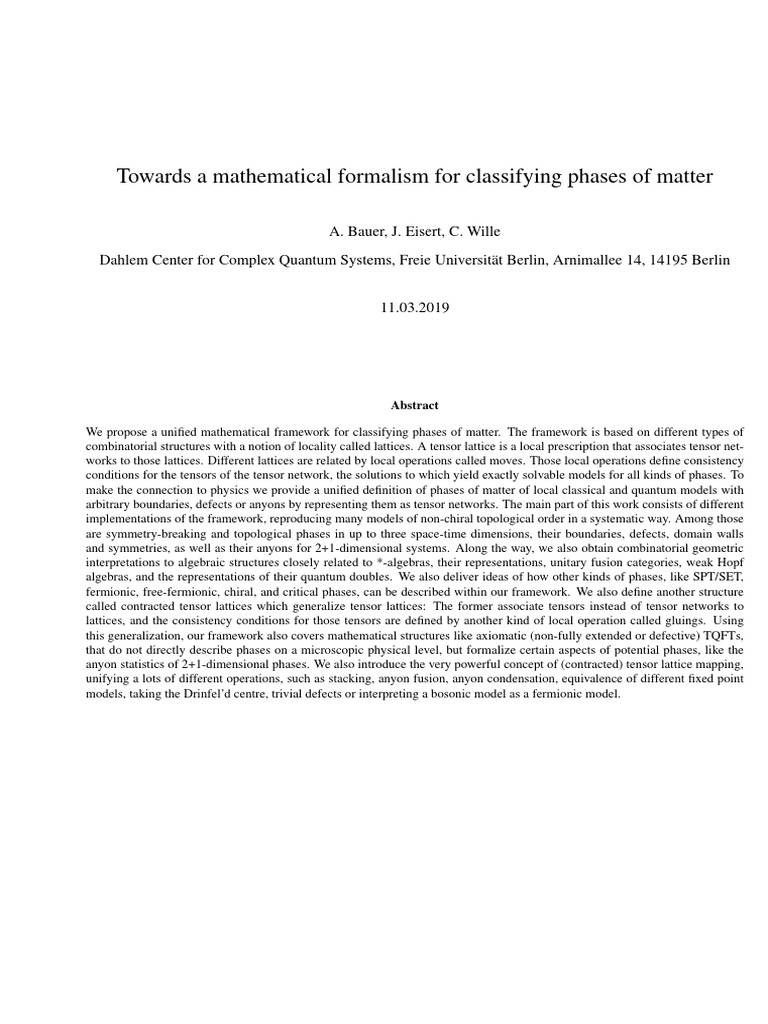Towards A Mathematical Formalism For Classifying Phases of Matter | PDF ...