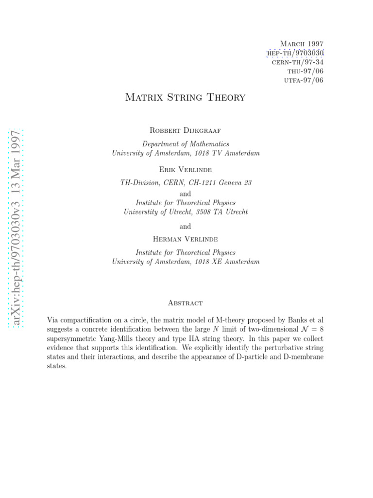 matrix string theory | PDF | String Theory | Matrix (Mathematics)