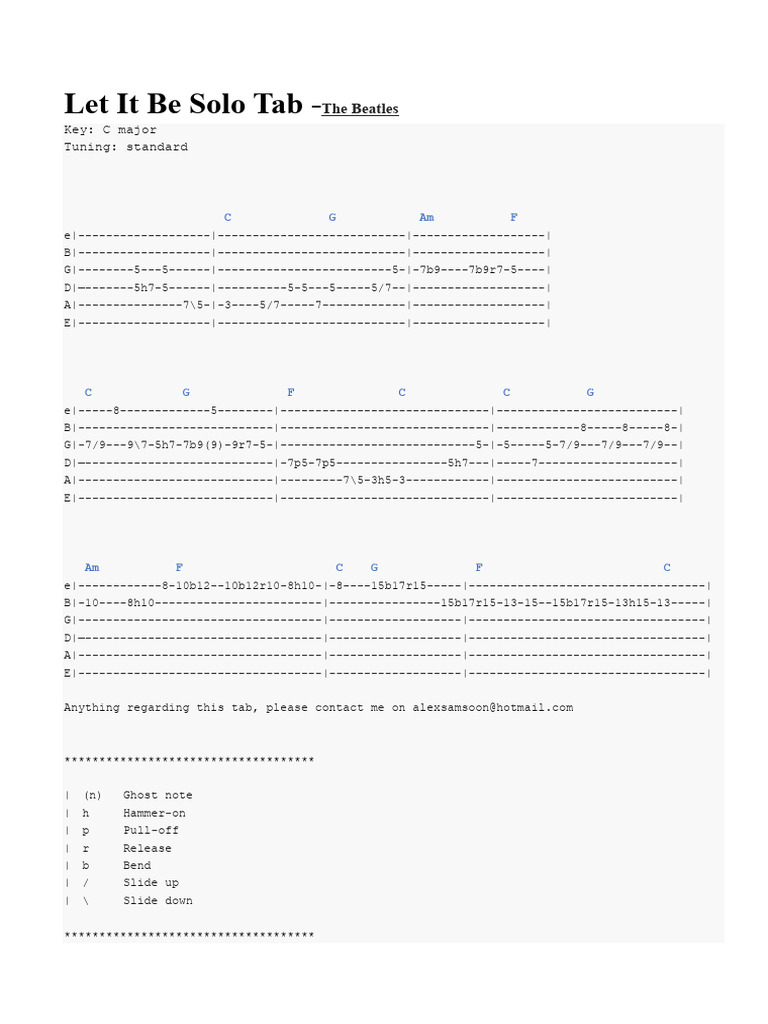 Let It Be Solo Guitar Tab | PDF