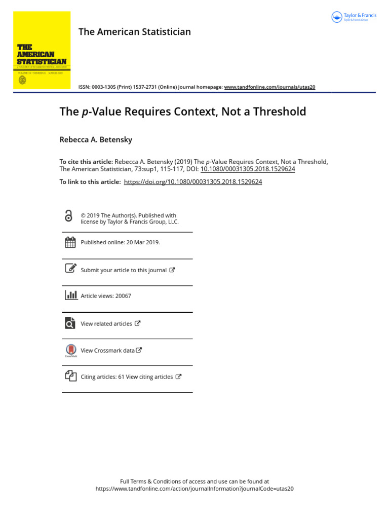 The P-Value Requires Context Not A Threshold | PDF | P Value | Effect Size