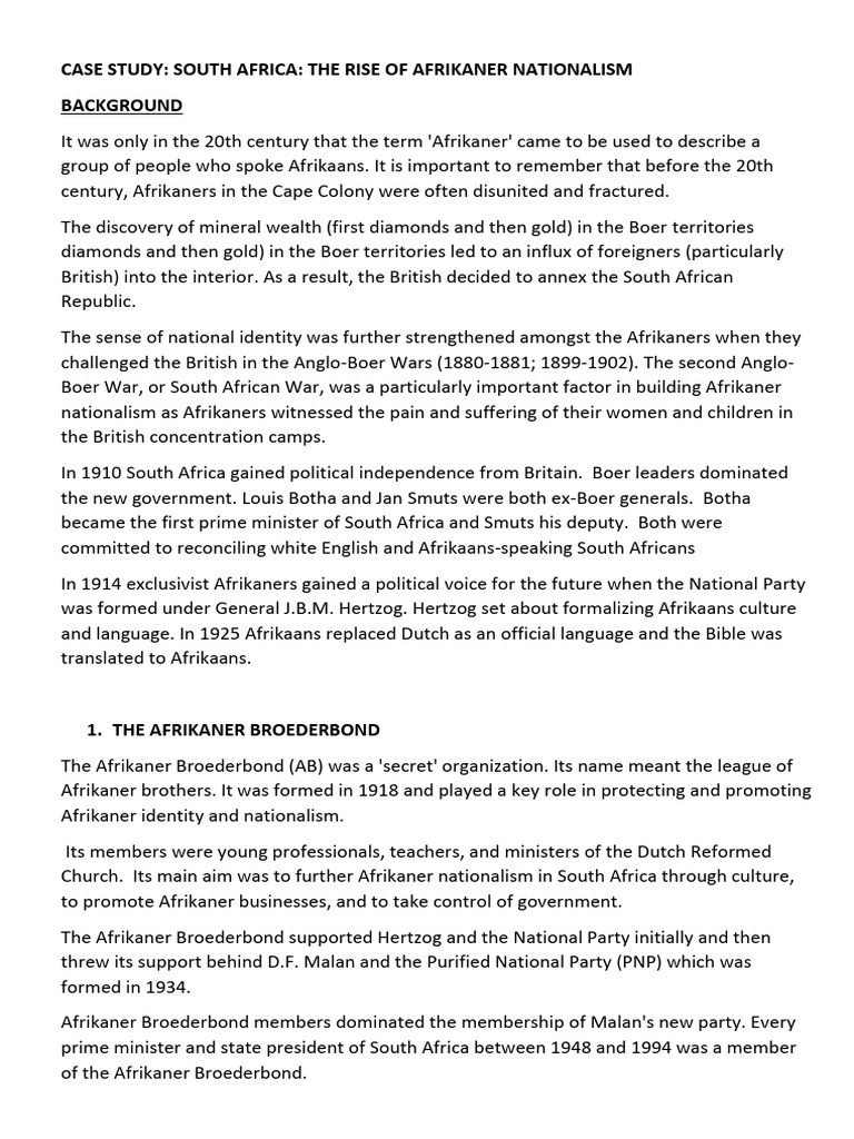 Rise of Afrikaner Nationalism in SA | PDF | South Africa
