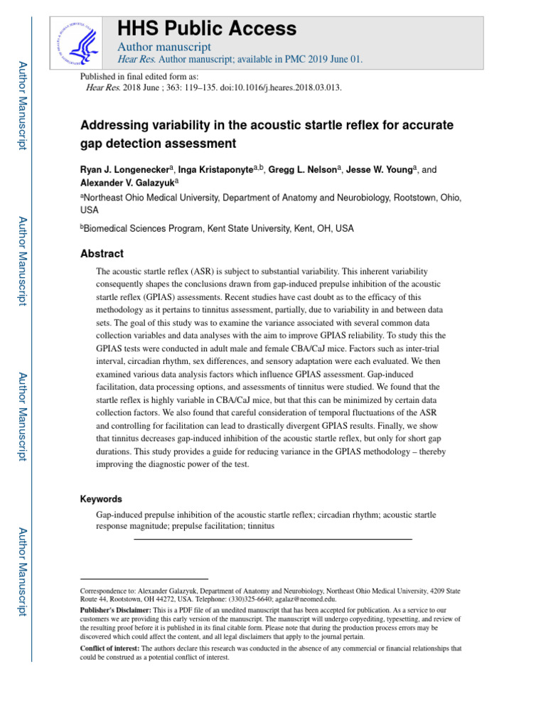 Addressing Variability in the Acoustic Startle Reflex for Accurate Gap ...