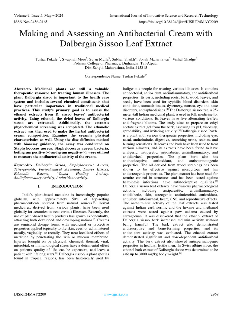 Making and Assessing An Antibacterial Cream With Dalbergia Sissoo Leaf Extract | Download Free ...