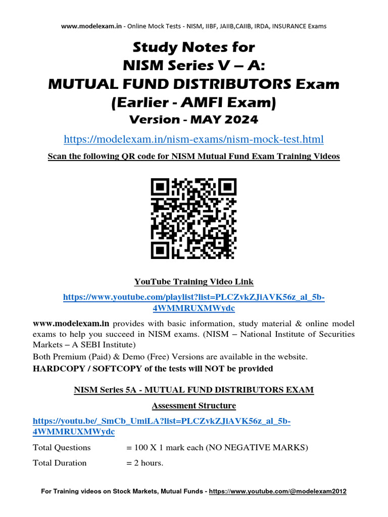 Nism Mutual Fund Study Notes | PDF | Investment Fund | Mutual Funds