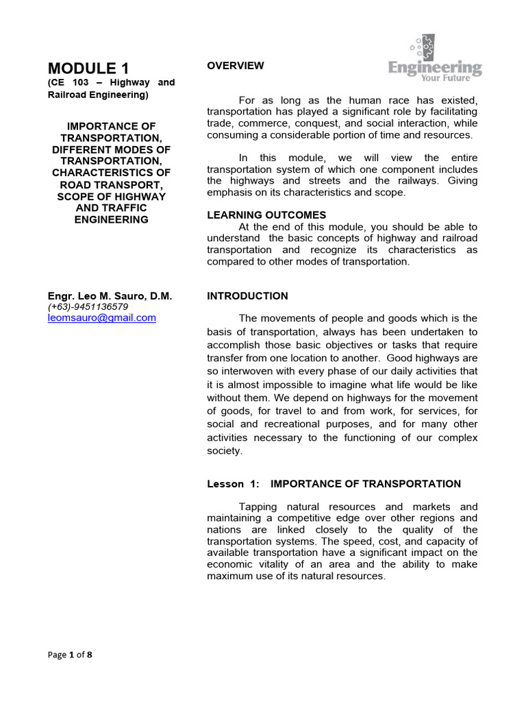 Importance of Transportation Systems | PDF | Transport | Road