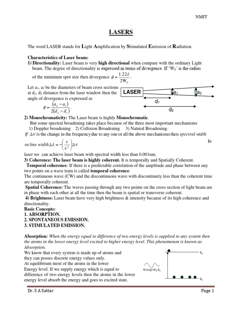 Lasers Notes | Download Free PDF | Laser | Coherence (Physics)