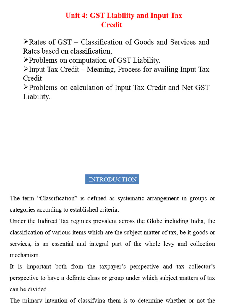 Unit 4 GST Liability and Input Tax Credit | PDF | Taxes | Public Finance