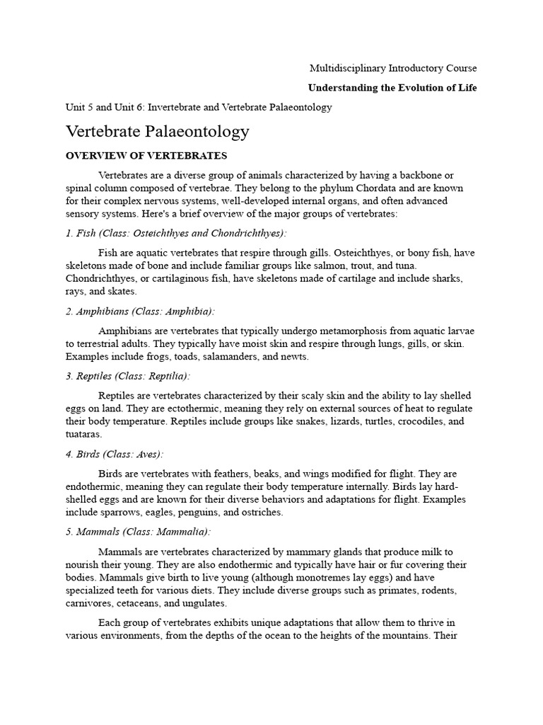 Overview of Vertebrate Palaeontology | PDF | Homo | Dinosaurs