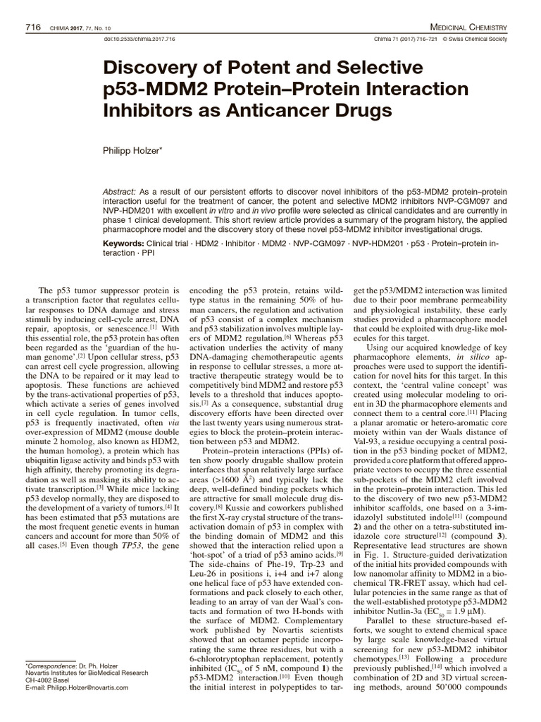Discovery of Potent and Selective p53-MDM 2 Inhibitors - Article | PDF ...
