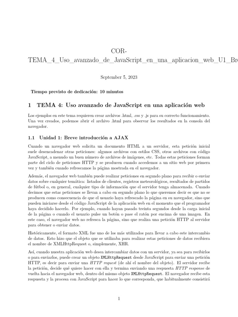 COR-TEMA 4 Uso Avanzado de JavaScript en Una Aplicacion Web U1 Breve Introduccion A AJAX | PDF ...