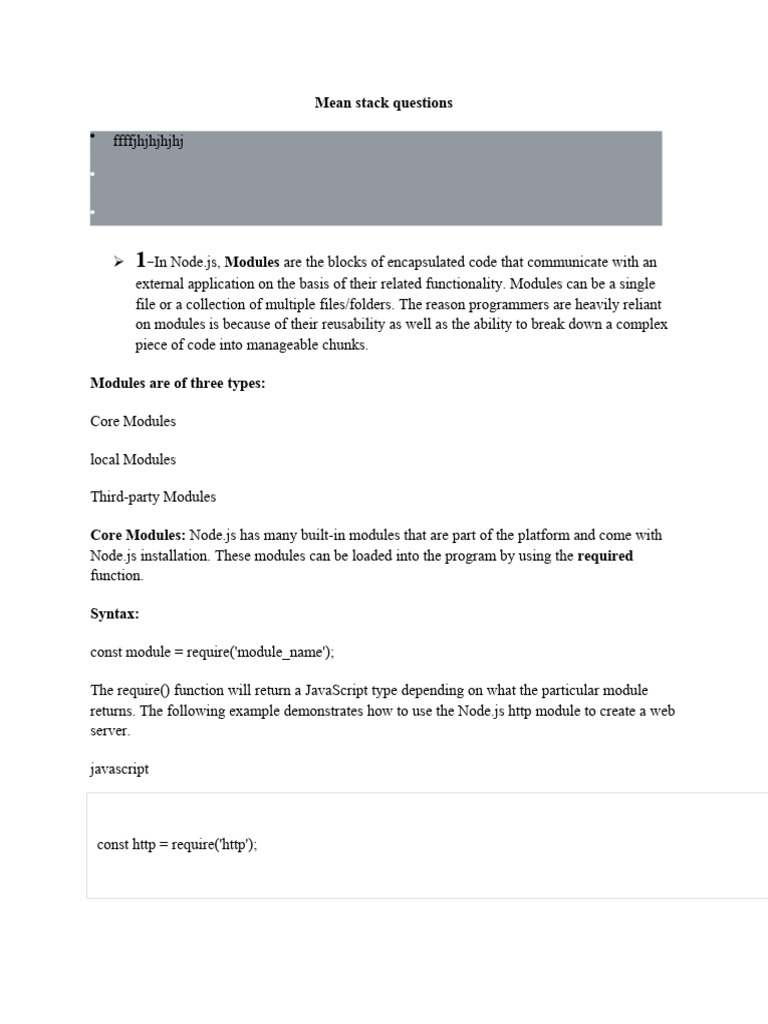 mean-stack-questions | PDF | Document Object Model | Java Script