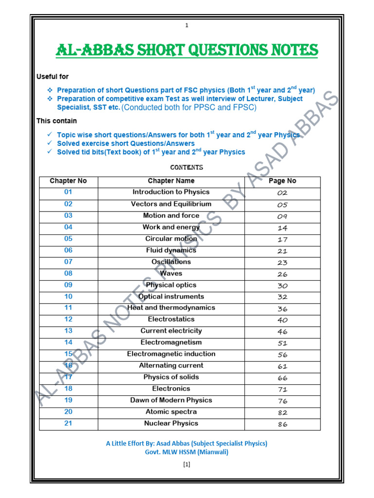 Physics Short Questions Guide | PDF | Velocity | Acceleration