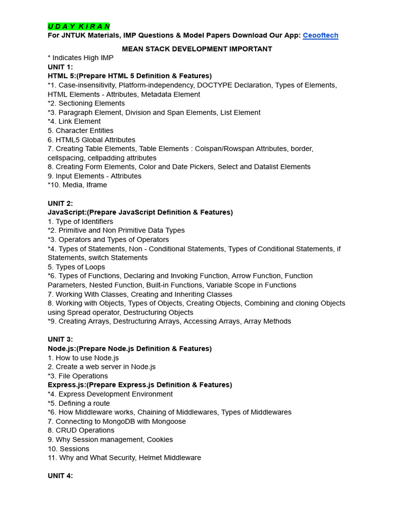 Mean Stack Development Semester Important | PDF | Html Element | Java Script