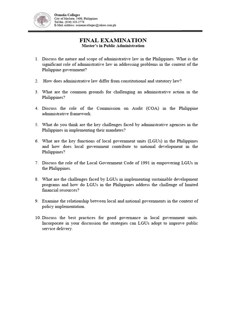 MPA Final Exam 2024 | PDF