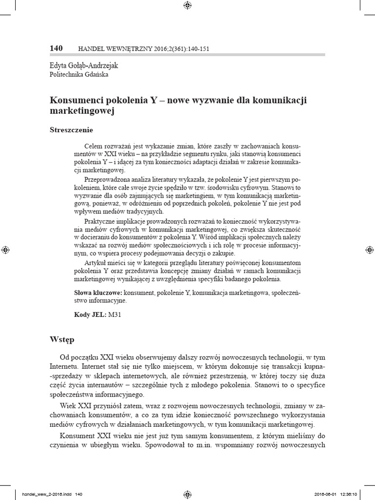 Konsumenci Pokolenia Y | PDF