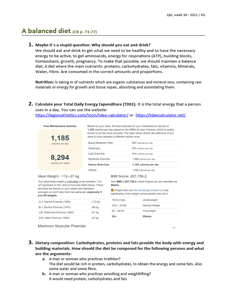 CB - 73-77 - A Balanced Diet - Task | PDF | Food Energy | Diet (Nutrition)