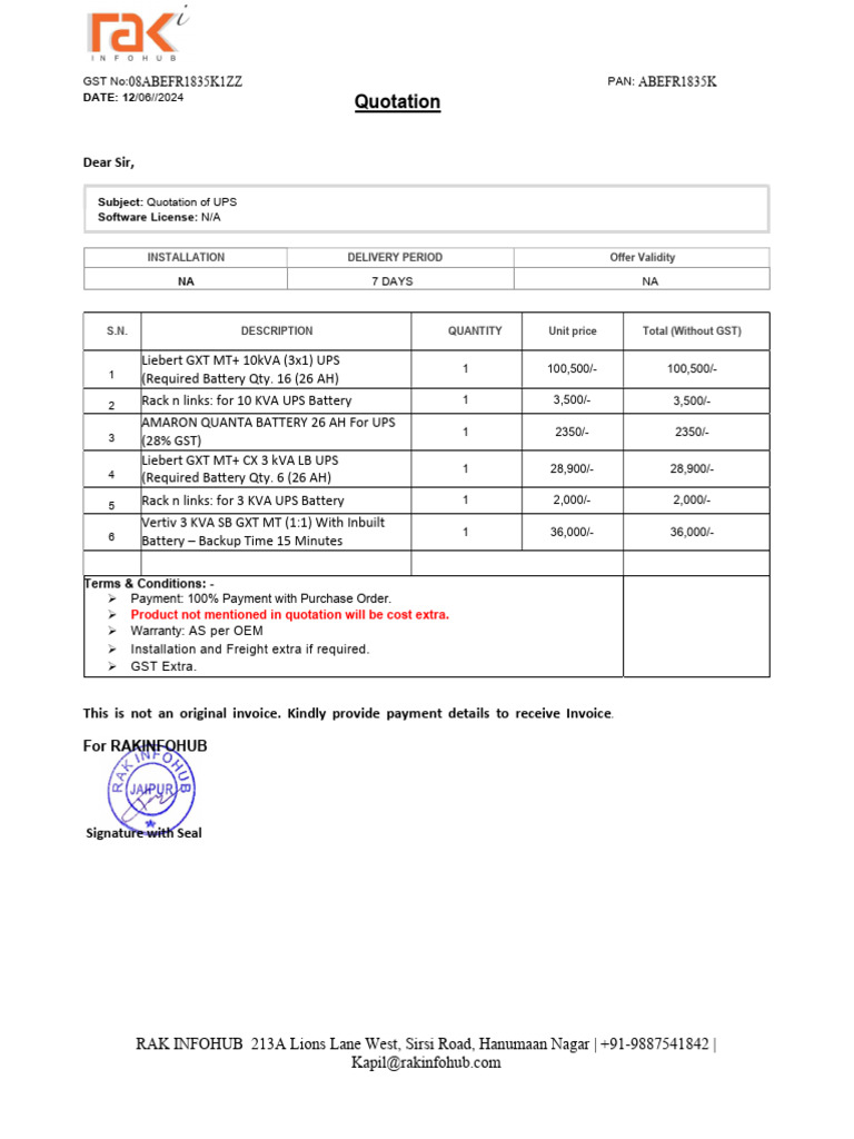 Quotation of UPS | PDF