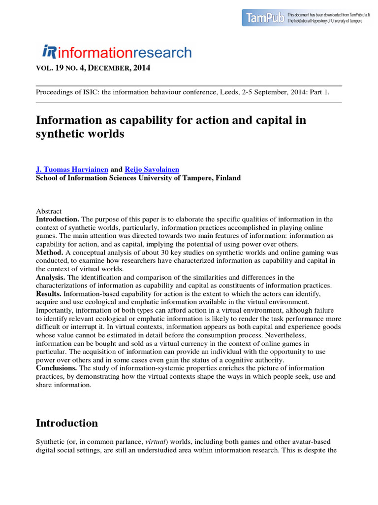 information_as_capability | PDF | Information | Virtual World