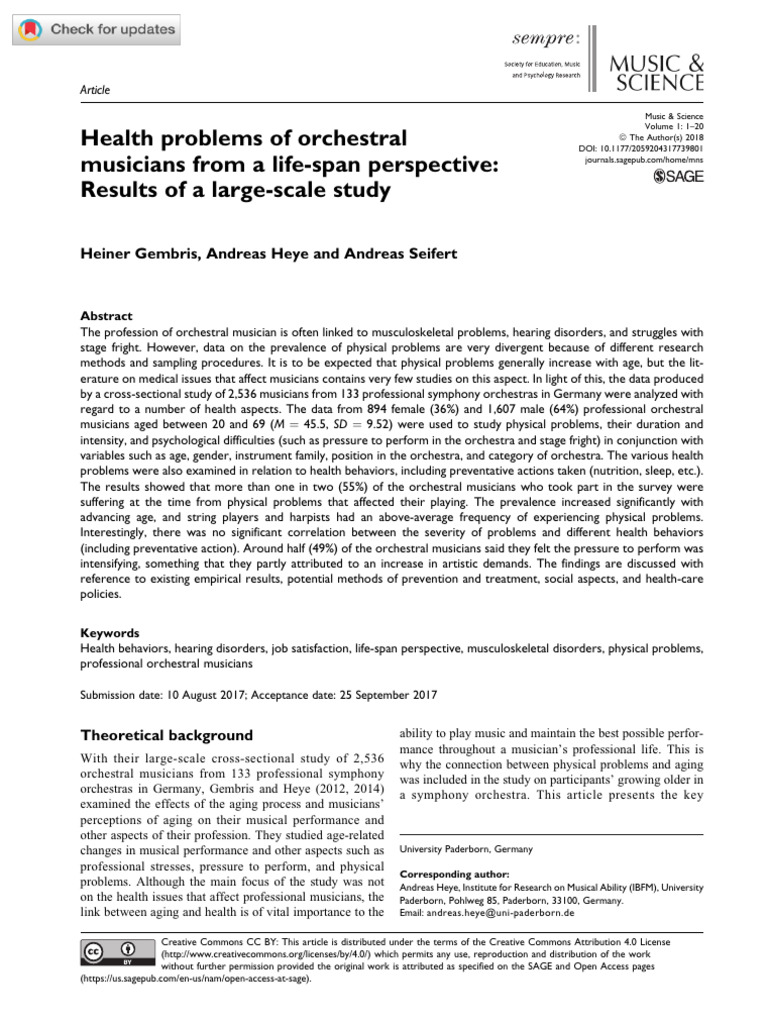 Health Problems of Orchestral Musicians From A Lif | PDF | Effect Size ...