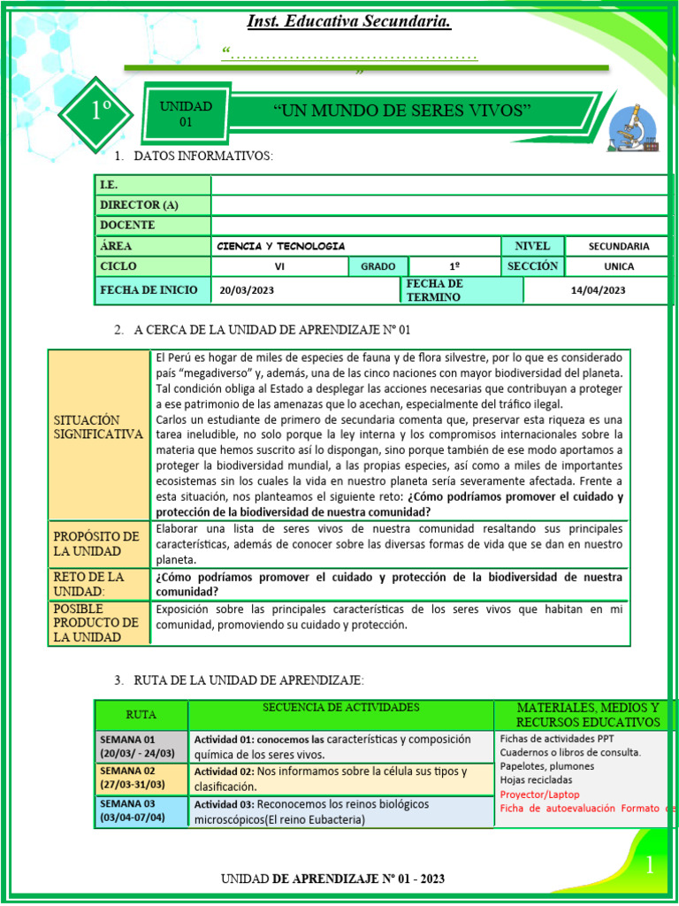 1º Unidad 1 Cyt - 2023 | PDF | Aprendizaje | Organismos