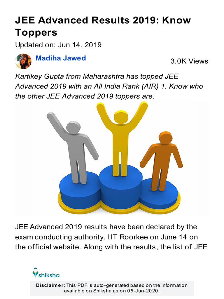 JEE Advanced Results 2019: Know Toppers: Madiha Jawed | PDF ...
