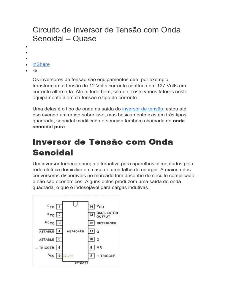 Circuito de Inversor de Tensão Com Onda Senoidal | PDF | Rede elétrica ...