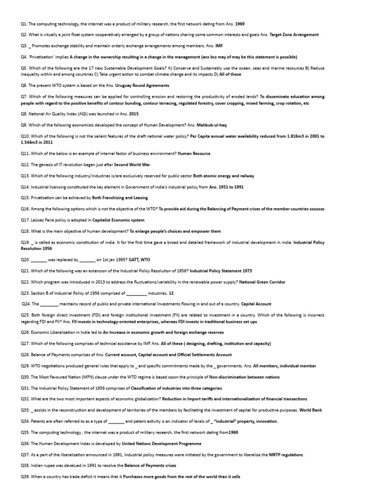 Eco Sem 2 Master Answer Key | PDF | Balance Of Payments | Capital Account