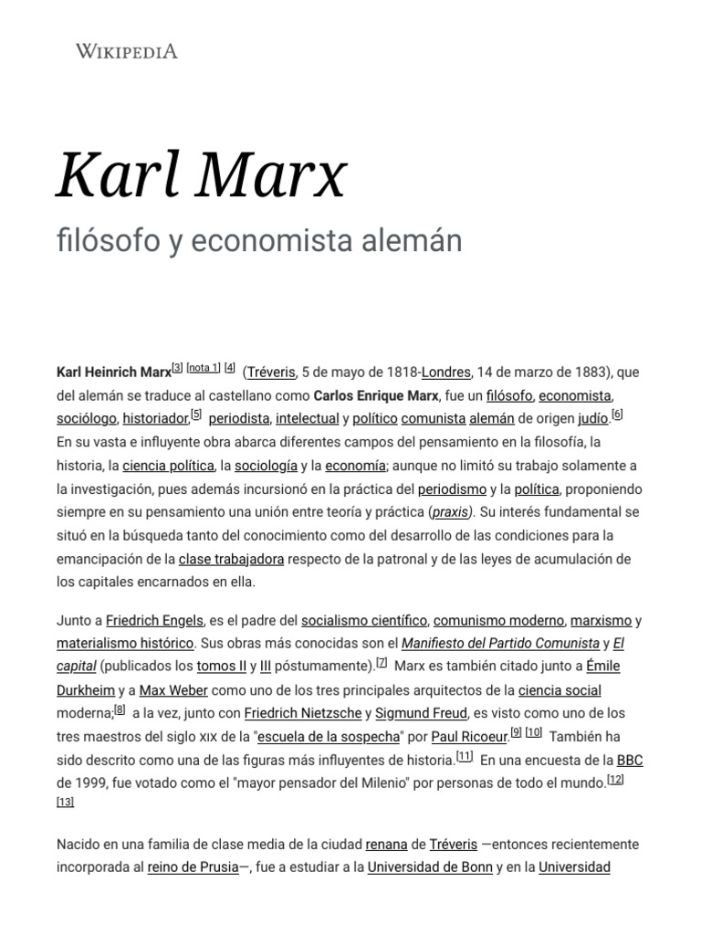 Karl Marx - Wikipedia, La Enciclopedia Libre | PDF | Karl Marx | Comunismo