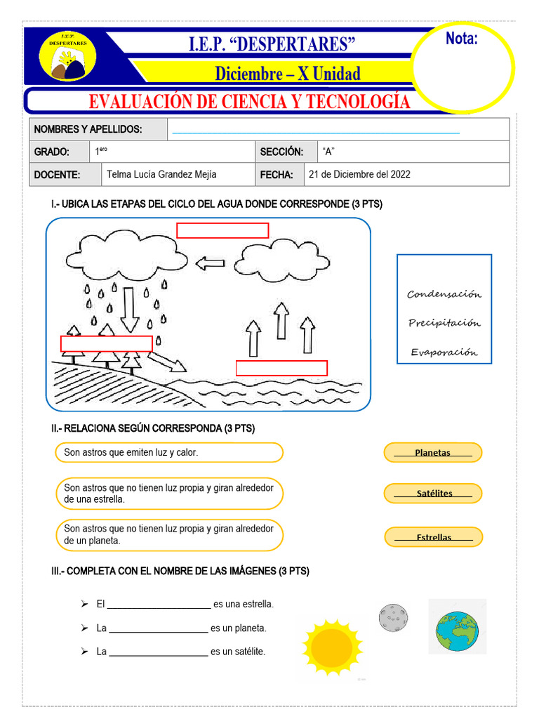 Examen de Ciencia y Tecnología | PDF | Planetas | Satélite natural