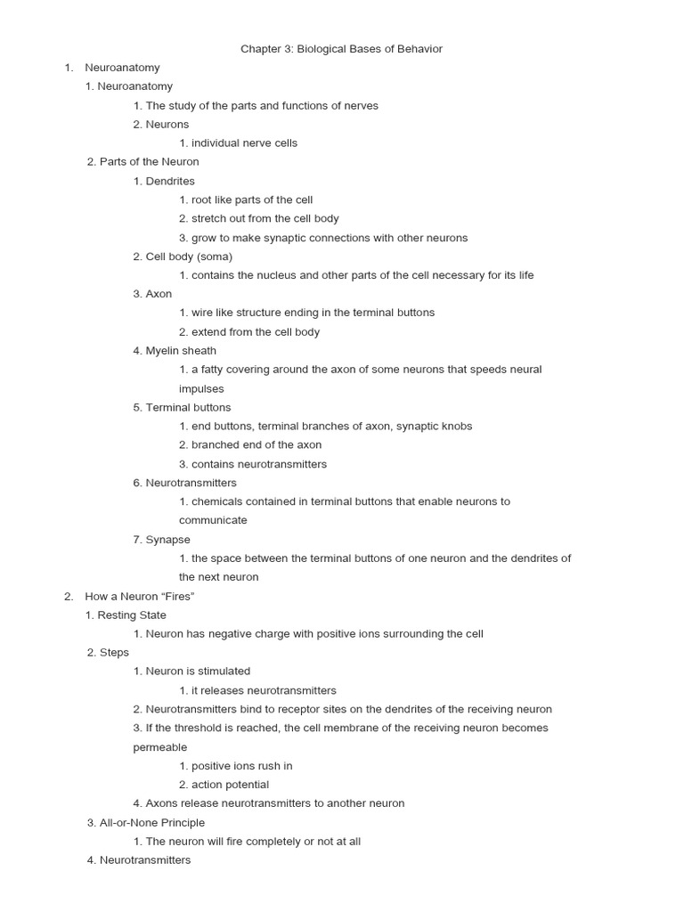 Chapter 3. Biological Bases of Behavior | PDF | Neuron | Neurotransmitter