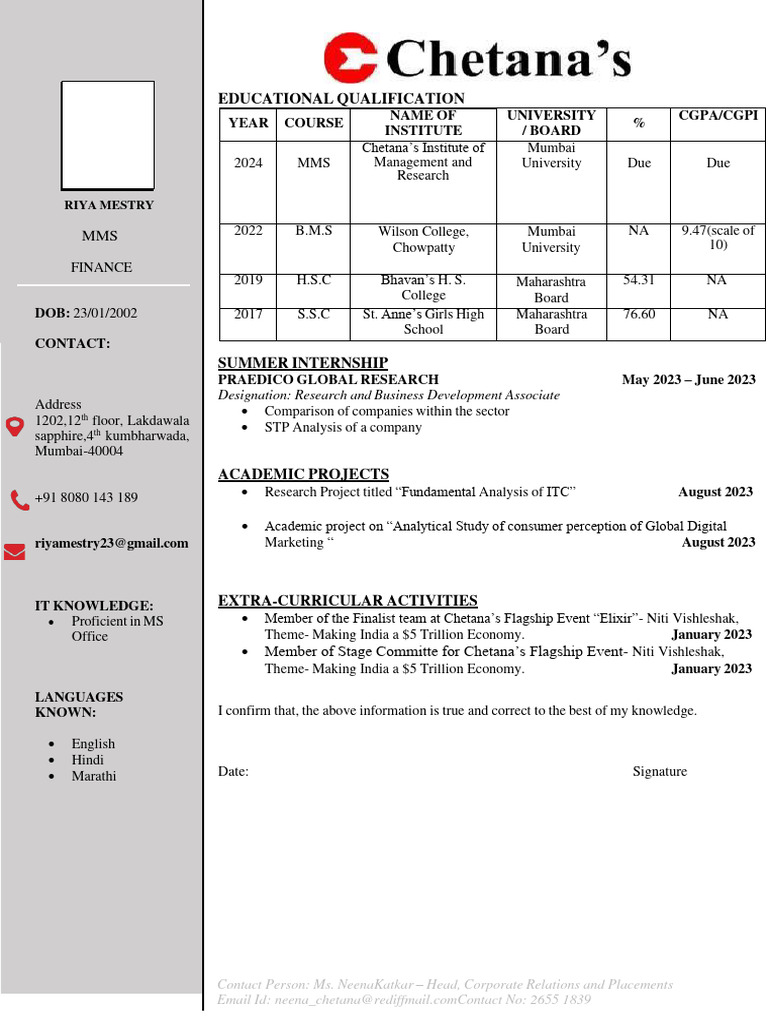 Riya Mestry MMS B 96 Finance | PDF | Economies
