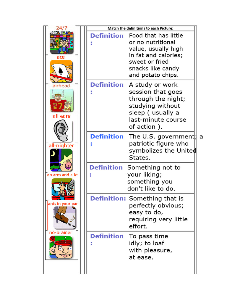 Match the definitions to each Picture | PDF
