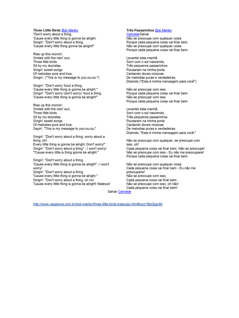 Three Little Birds Bob Marley | PDF | Canções pop | Música contemporânea