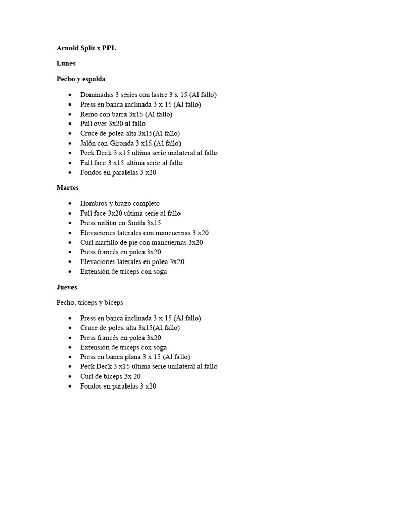 Rutina Arnold Split x PPL | PDF