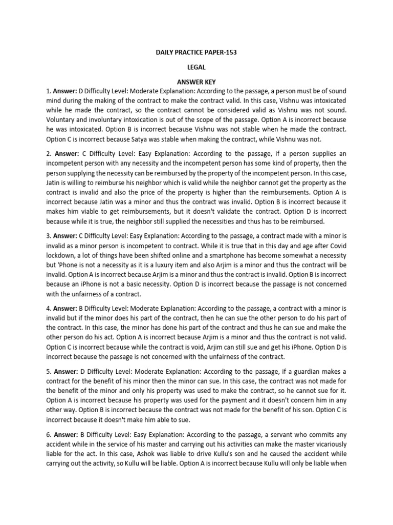 DAILY PRACTICE PAPER-153 LEGAL Answer Key | PDF | Damages | Tort