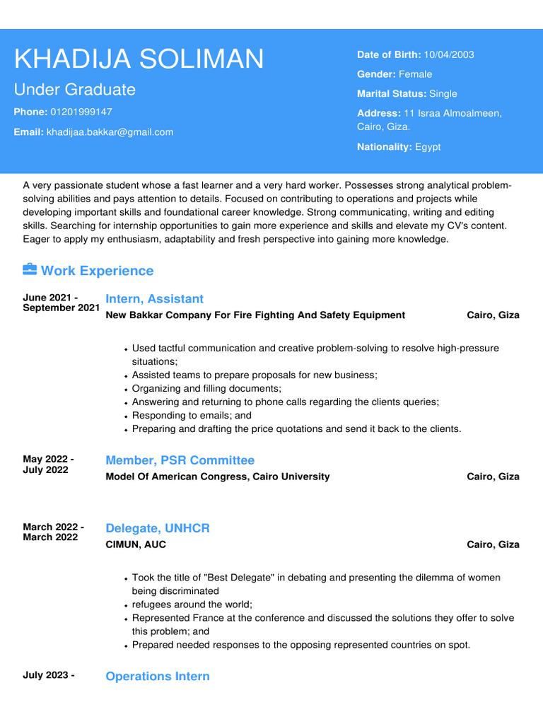 Khadija Soliman Resume | Download Free PDF | Learning | Cognition